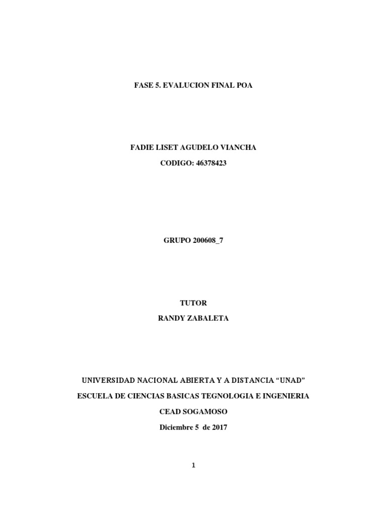 Fase 5. Evaluación Final POA - Grupo - 200608 - 7 | PDF | Toma de decisiones | Información