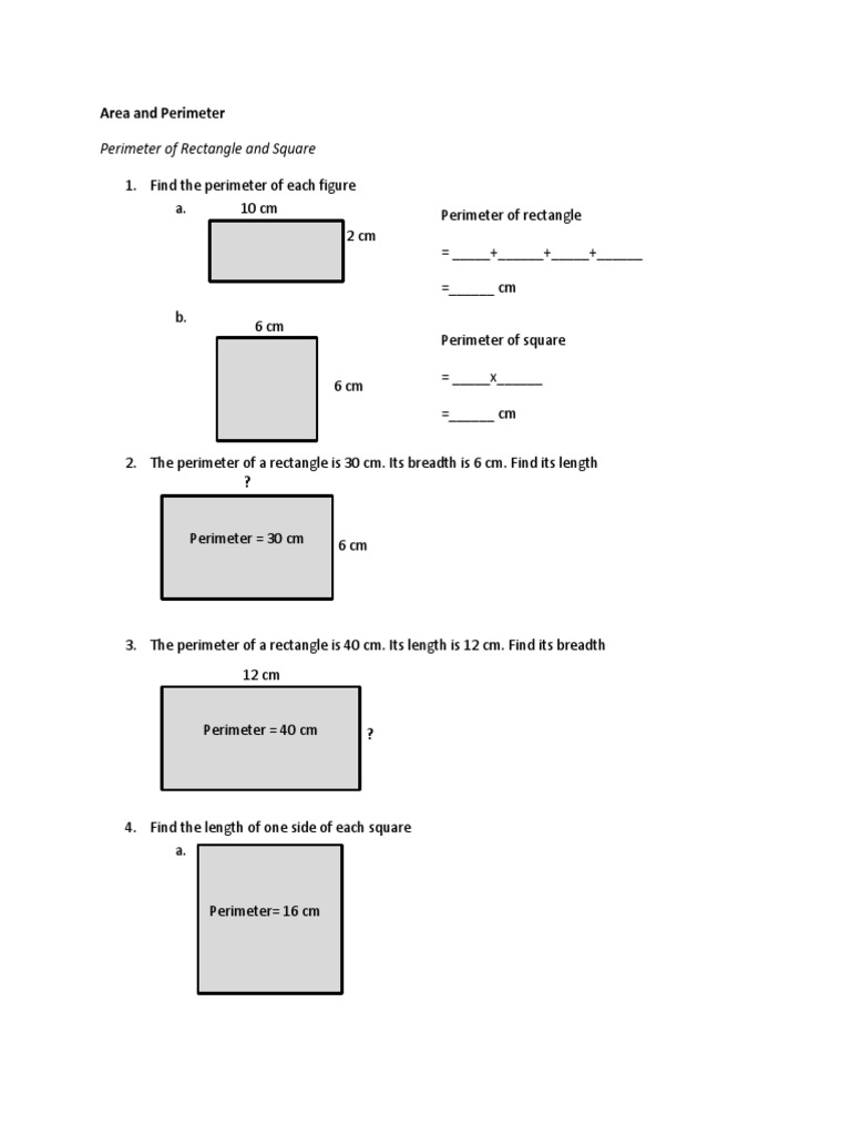 Grade 4 Area and Perimeter Worksheet | PDF | Area | Elementary Mathematics