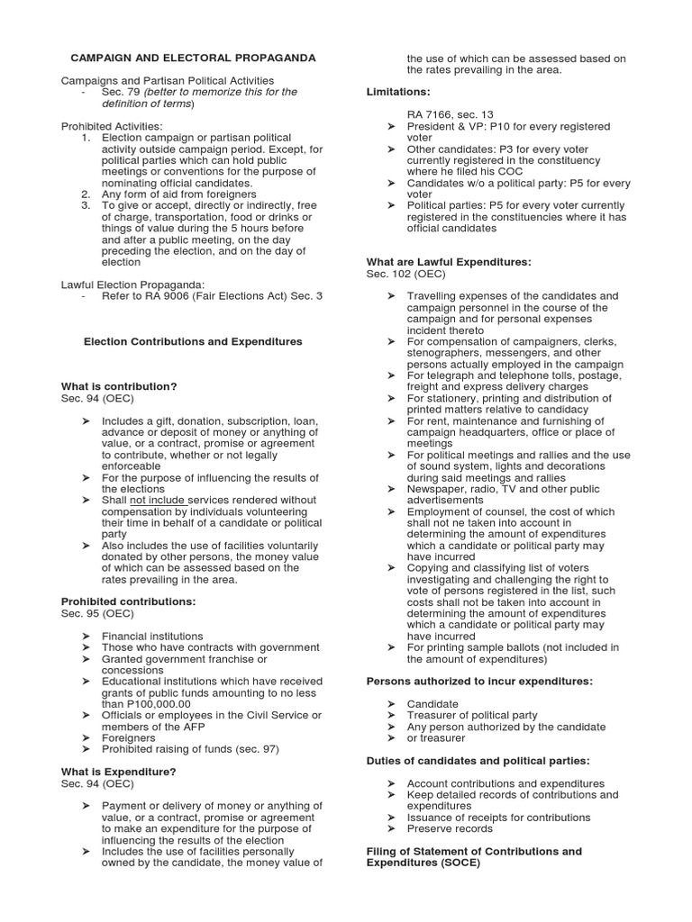 Campaign and Electoral Propaganda Notes | PDF | Elections | Political ...