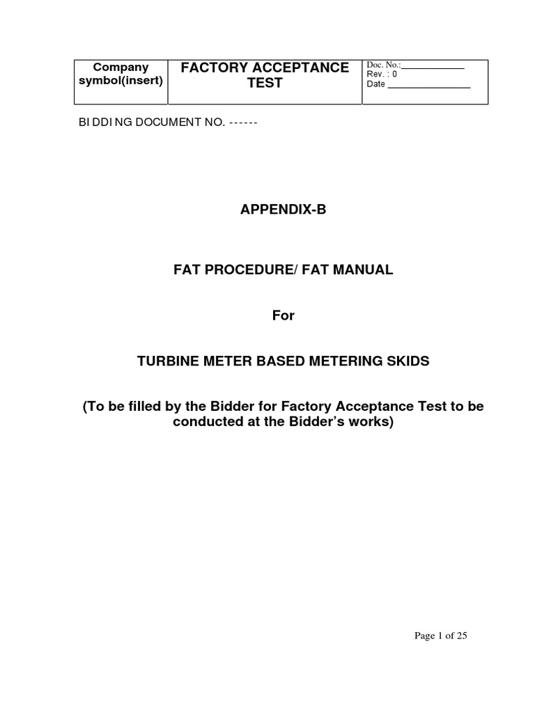 Factory Acceptance Test Procedure for Turbine Meter Based Metering ...