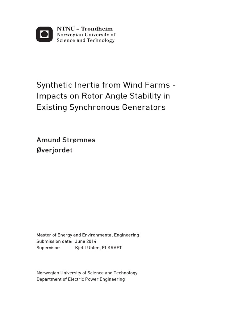 Synthetic Inertia From Wind Farms - Impacts On Rotor Angle Stability in ...