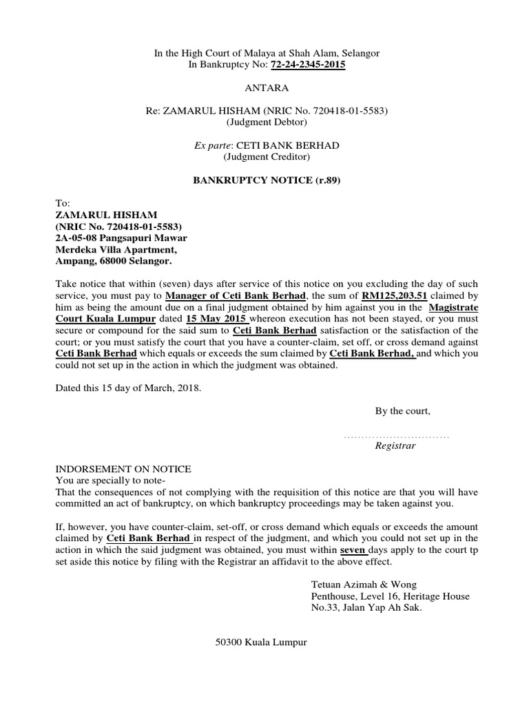 Form 34 | PDF | Bankruptcy | Judgment (Law)