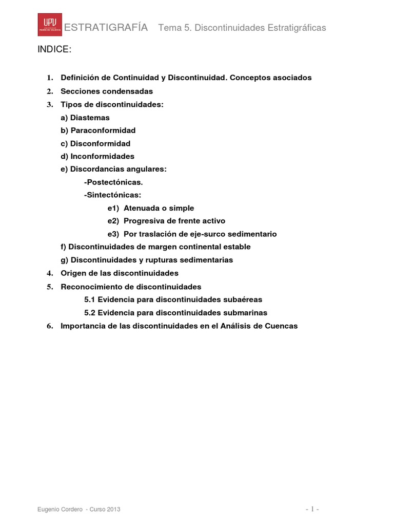 TEMA 5 Discontinuidades Teoría | PDF | Estrato | Roca (geología)