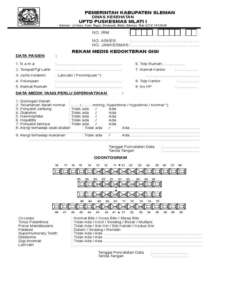 Form Rekam Medik Gigi | PDF
