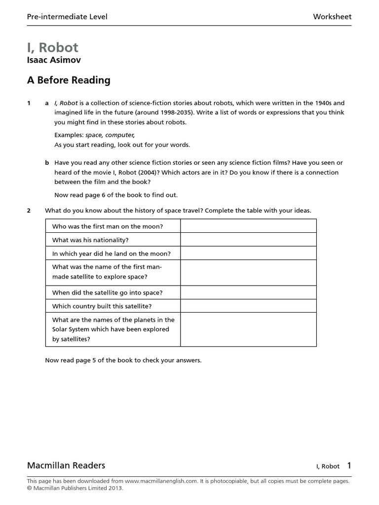 I Robot Worksheet | PDF | Robot | Robotics
