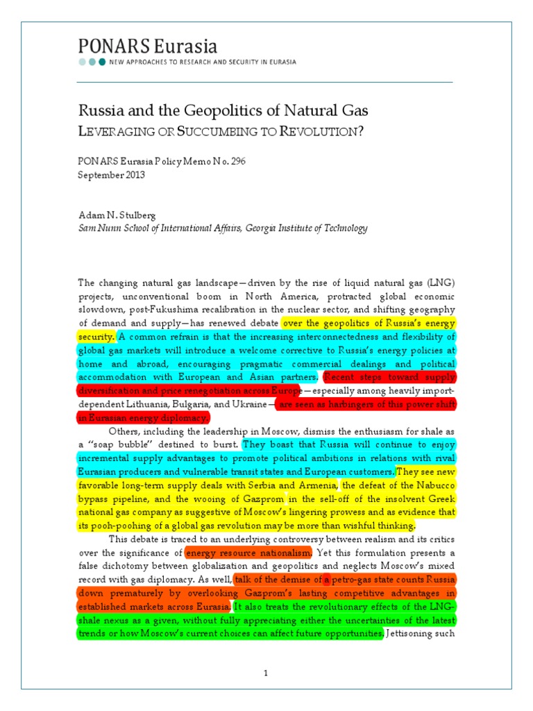 Russia and The Geopolitics of Natural Gas Leveraging or Succumbing To ...