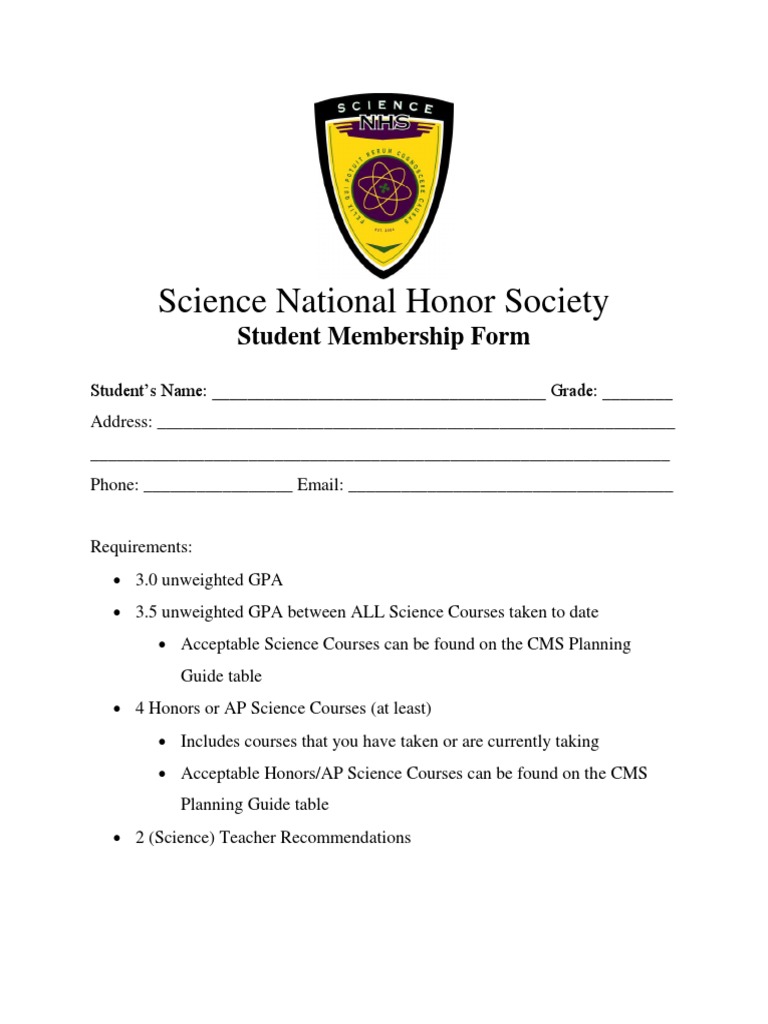 Science Honor Society Form | PDF | Learning