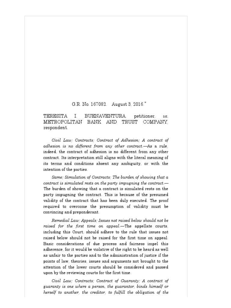 Buenaventura vs. Metropolitan Bank and Trust Company | PDF | Guarantee ...