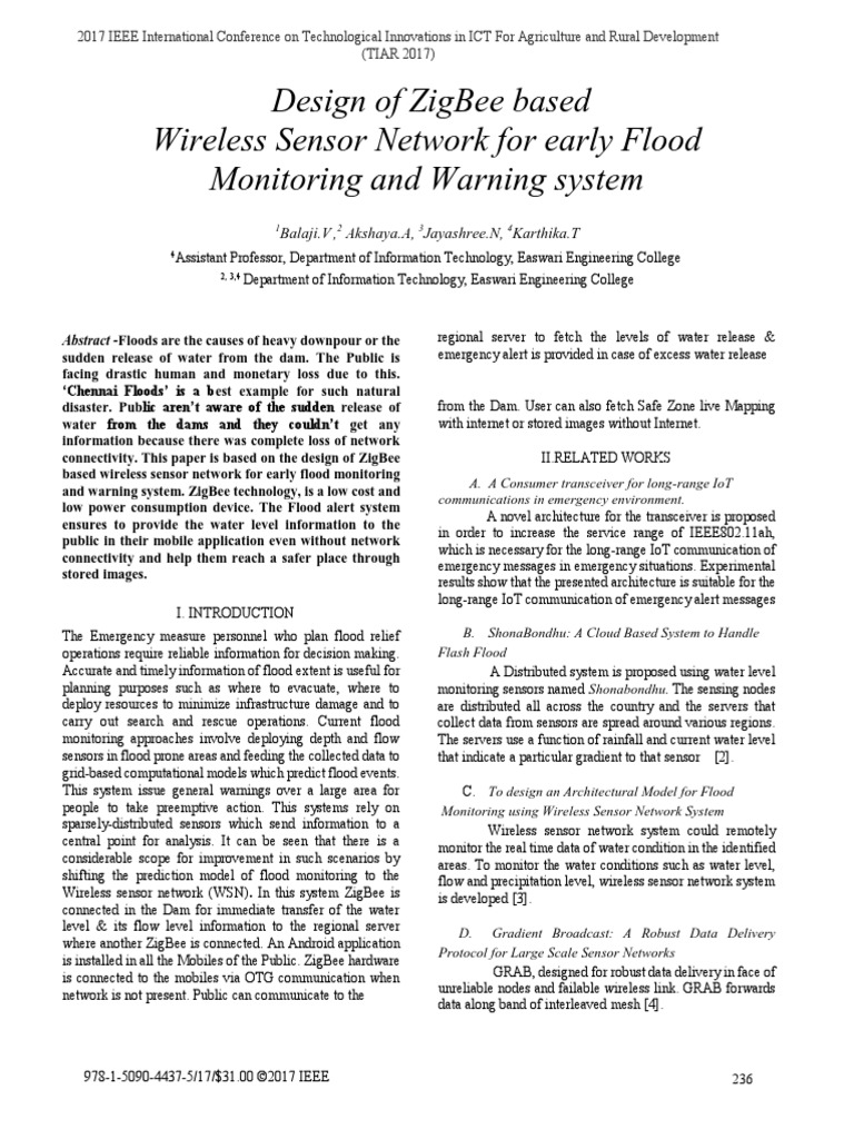 Design of ZigBee Based Wireless Sensor Network For Early Flood Monitoring and Warning System ...
