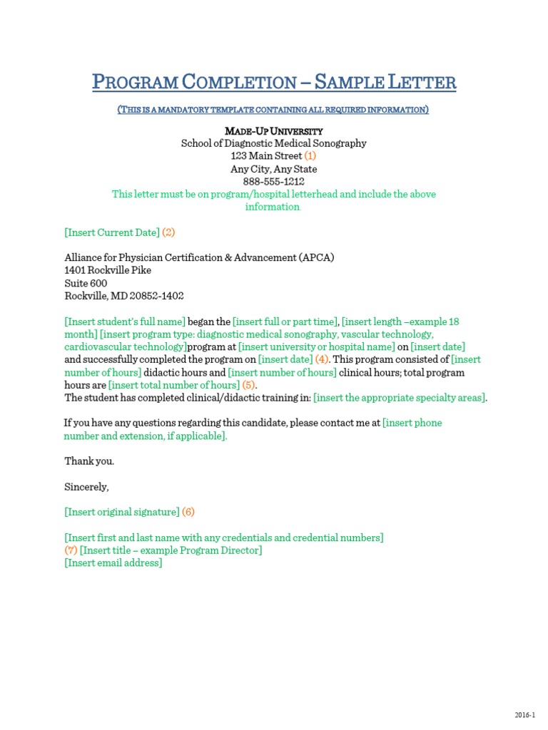 Apca Program Completion Letter APCA | PDF