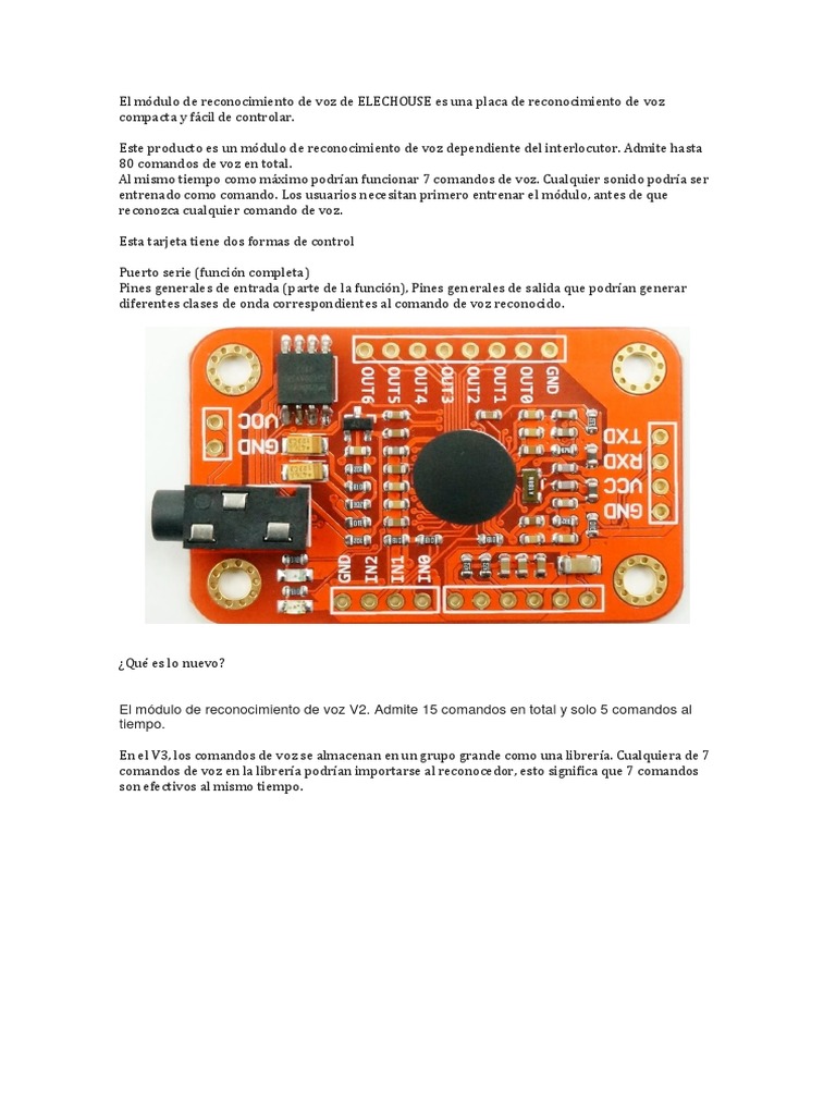El Módulo de Reconocimiento de Voz de ELECHOUSE Es Una Placa de ...