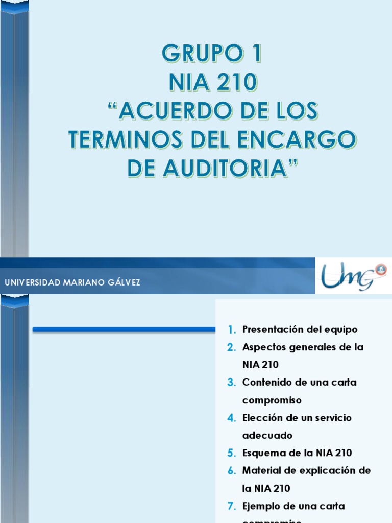 Presentacion Nia 210 | Contralor | Estado financiero