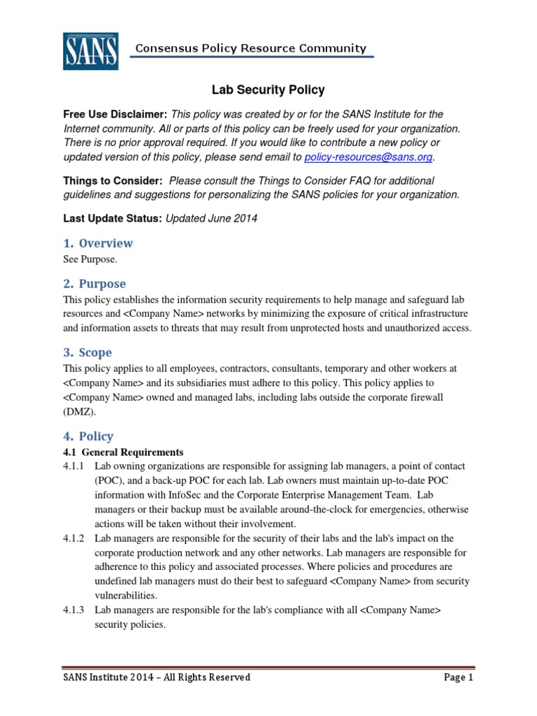 Lab Security Policy | PDF | Information Security | Computer Network