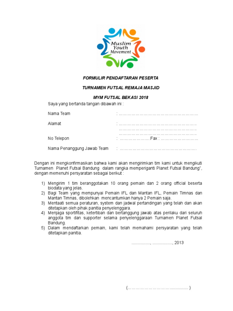 Formulir Pendaftaran Futsal Remaja Masjid | PDF
