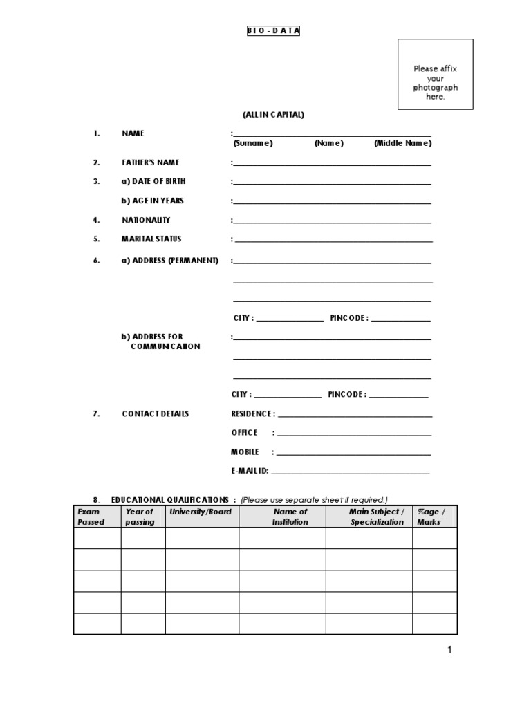 Careers Bio Data Format | PDF | Government Information | Justice