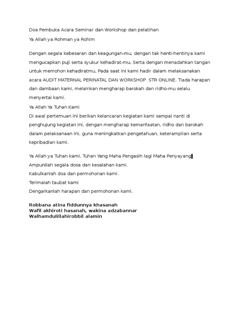 Doa Pembuka Acara Seminar Dan Workshop | PDF | Pengembangan Diri | Agama & Spiritualitas