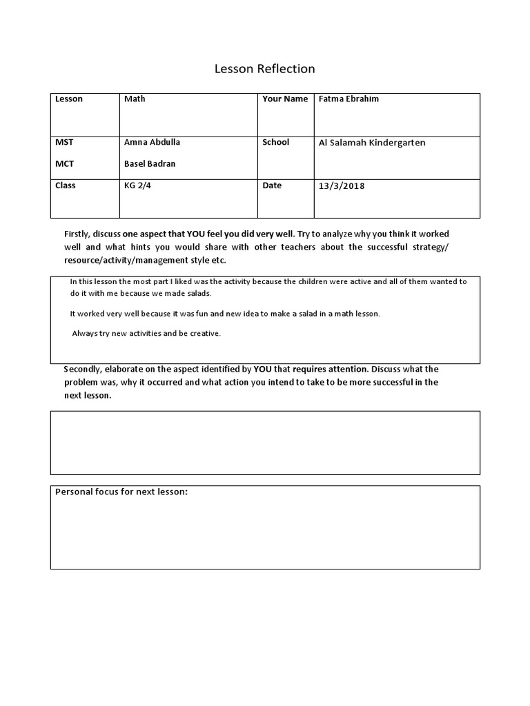 Lesson Reflection 3 | PDF