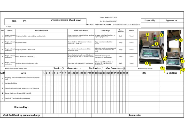 Daily Check Sheet 2017 | Weighing Scale | Nature