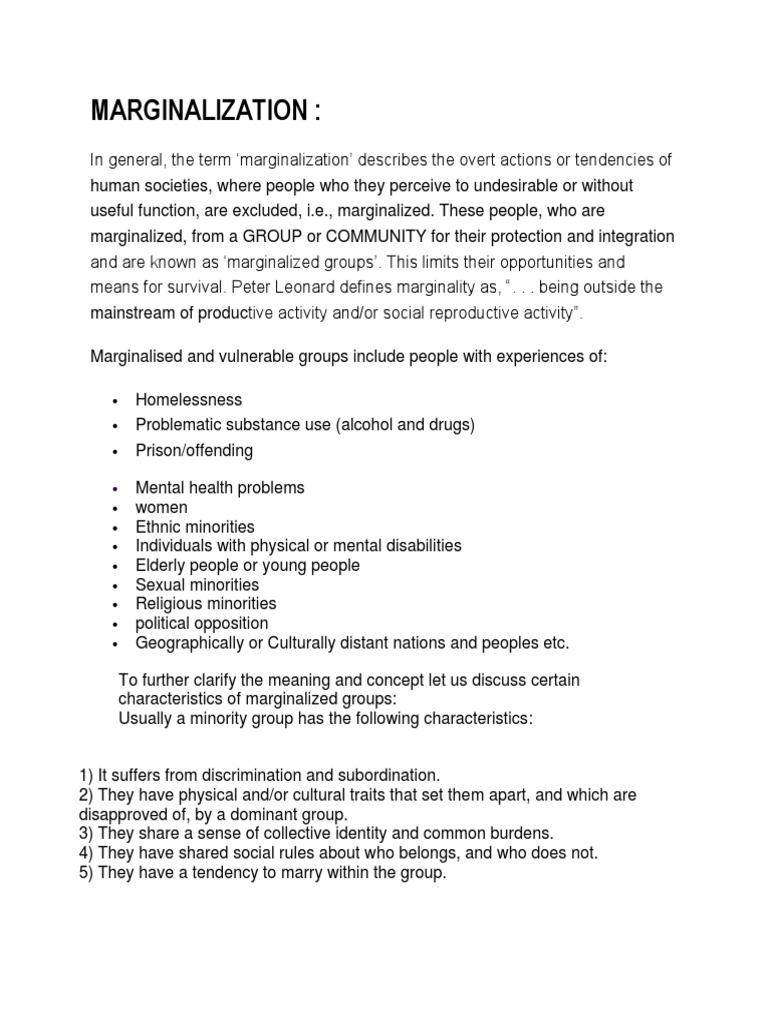 Marginalization Abstraction | PDF | Minority Group | Social Exclusion
