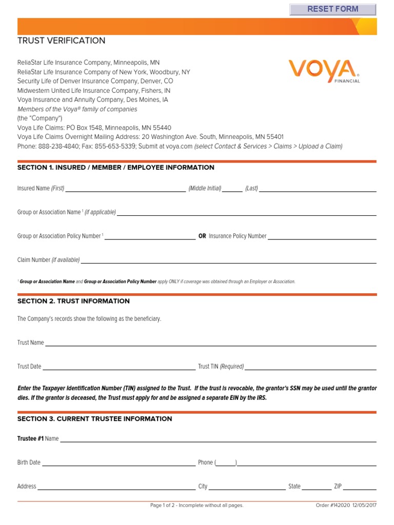 Trust Verification: Section 1. Insured / Member / Employee Information ...
