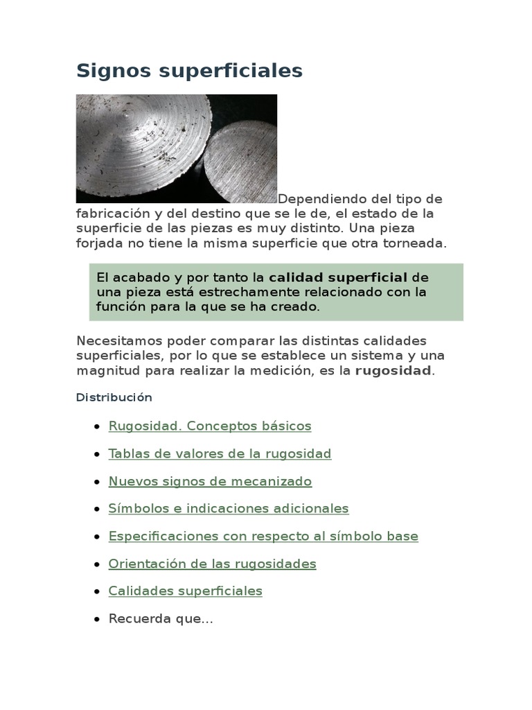 Signos superficiales | PDF | Rugosidad de la superficie | Mecanizado