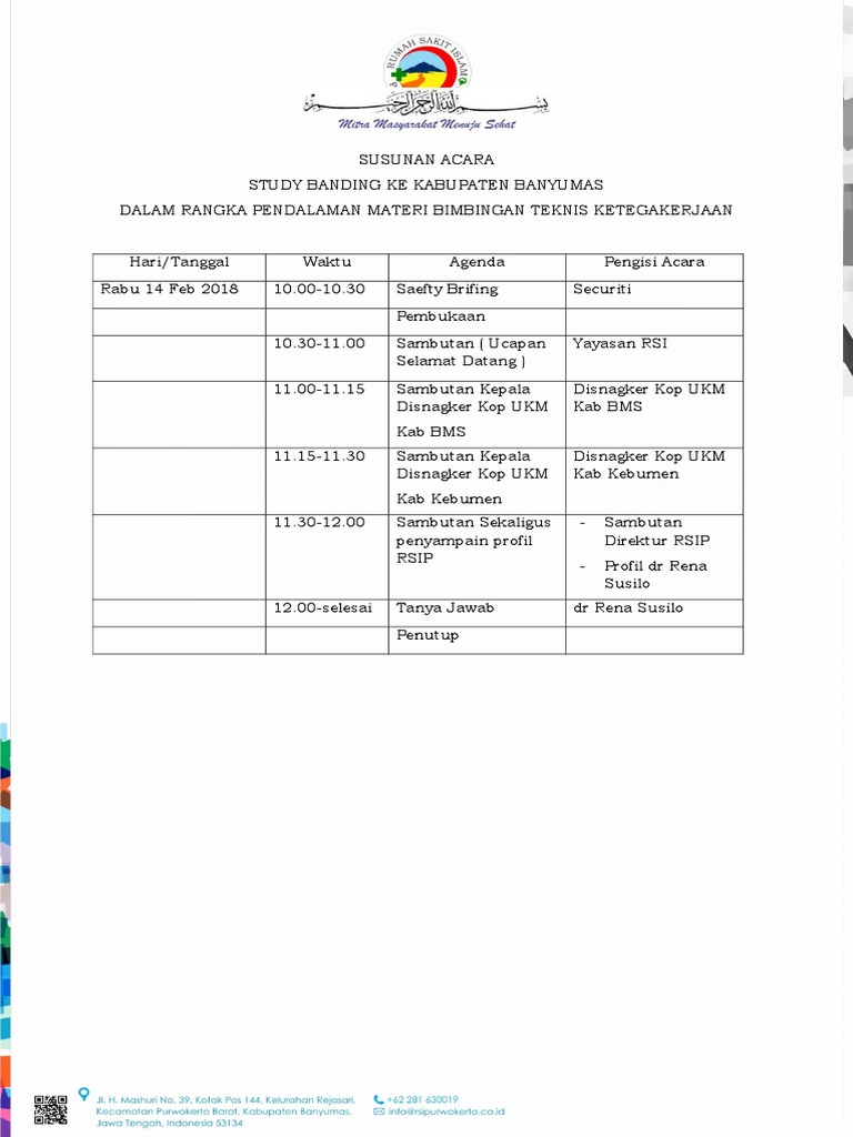 Susunan Acara Study Banding | PDF