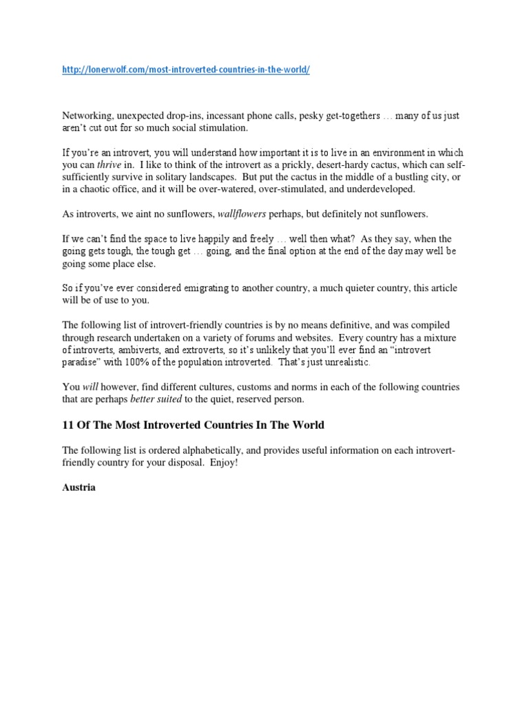 11 Most Introverted Countries in The World | Download Free PDF ...