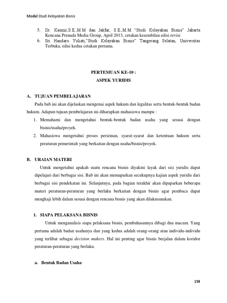 Aspek Yuridis dalam Studi Kelayakan Bisnis | PDF