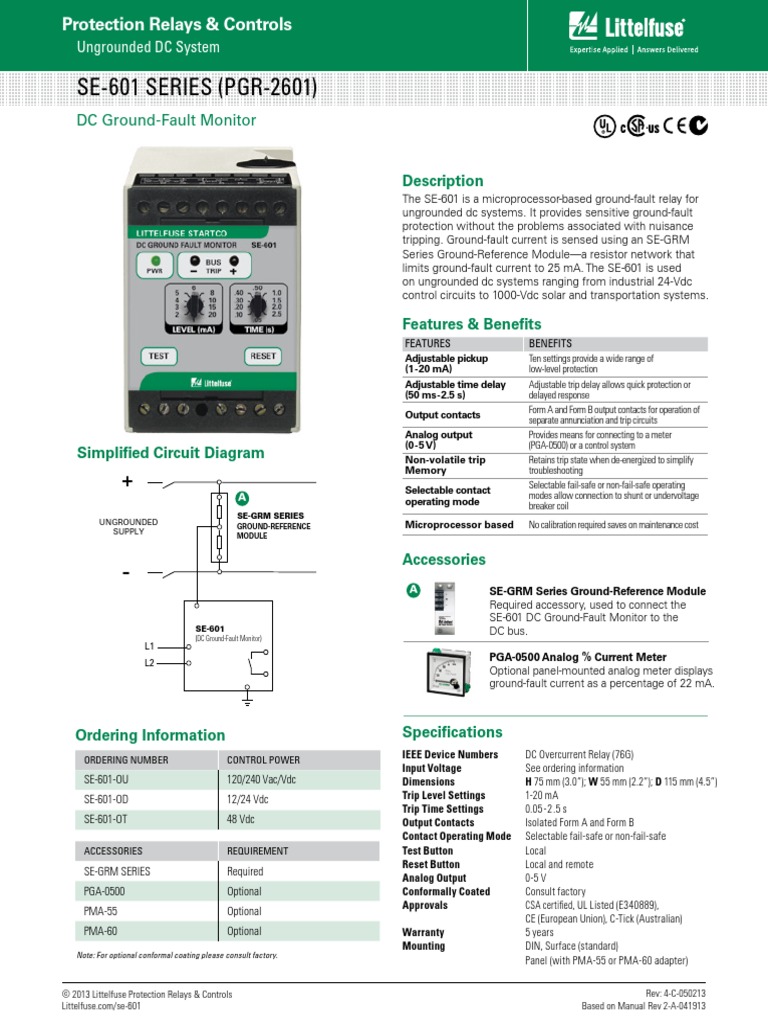 Littelfuse ProtectionRelays SE 601 Datasheet | PDF | Relay | Electrical Equipment