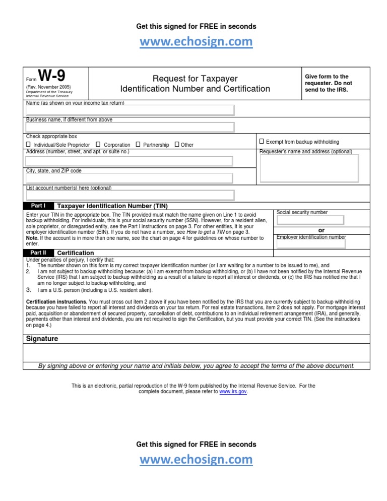 Interactive Form W-9 Form From EchoSign - Com Electronic Signature ...