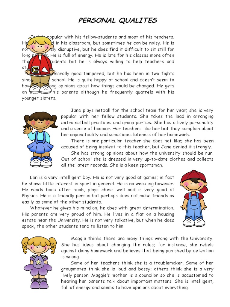 Personal Qualities Reading Comprehension Exercises | Teachers | Sports