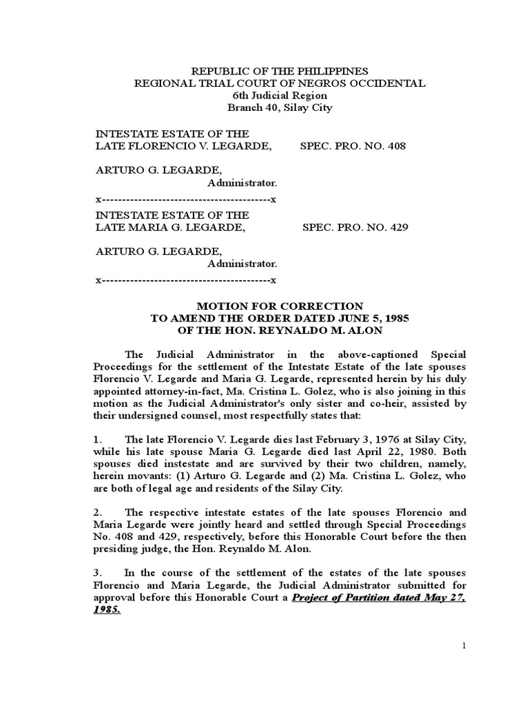 Motion to Correct Clerical Error in Order | PDF | Judiciaries | Intestacy