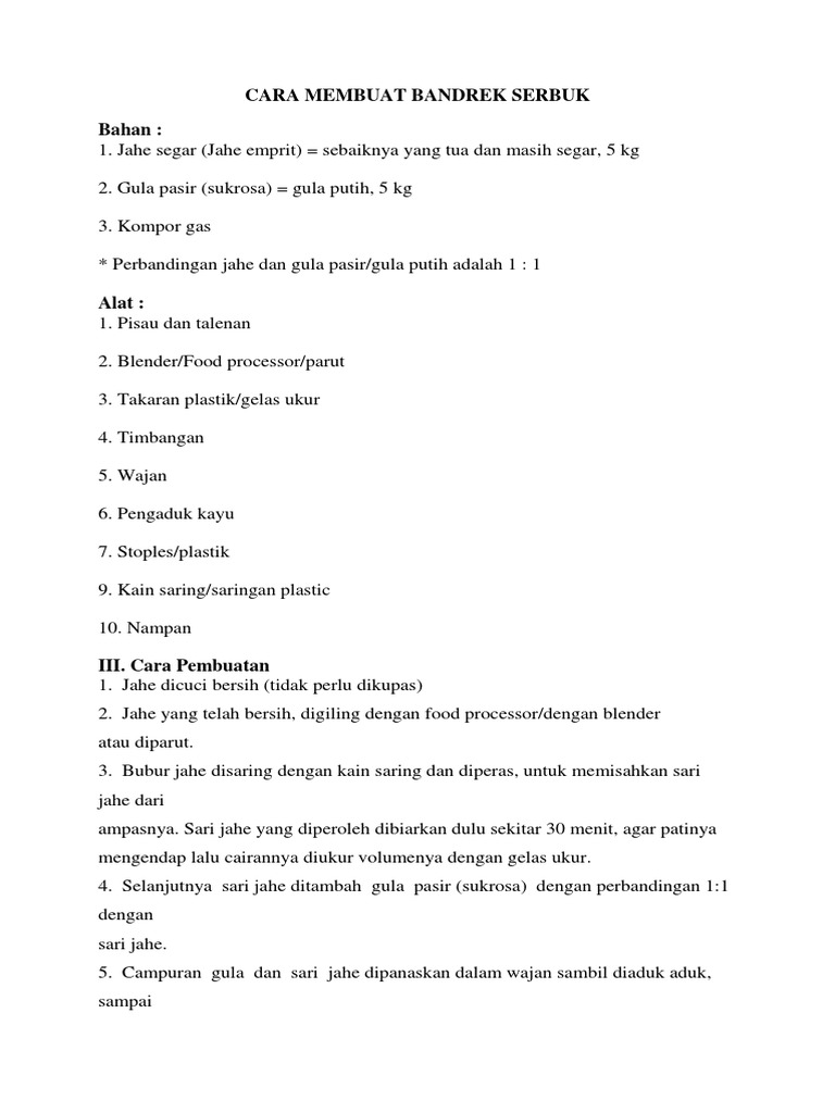 Resep dan Cara Membuat Bandrek Serbuk | PDF