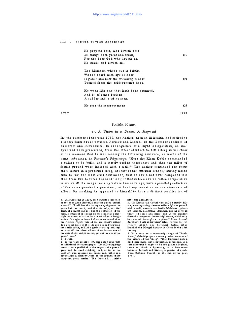Coleridge Kubla Khan | PDF | Poetry