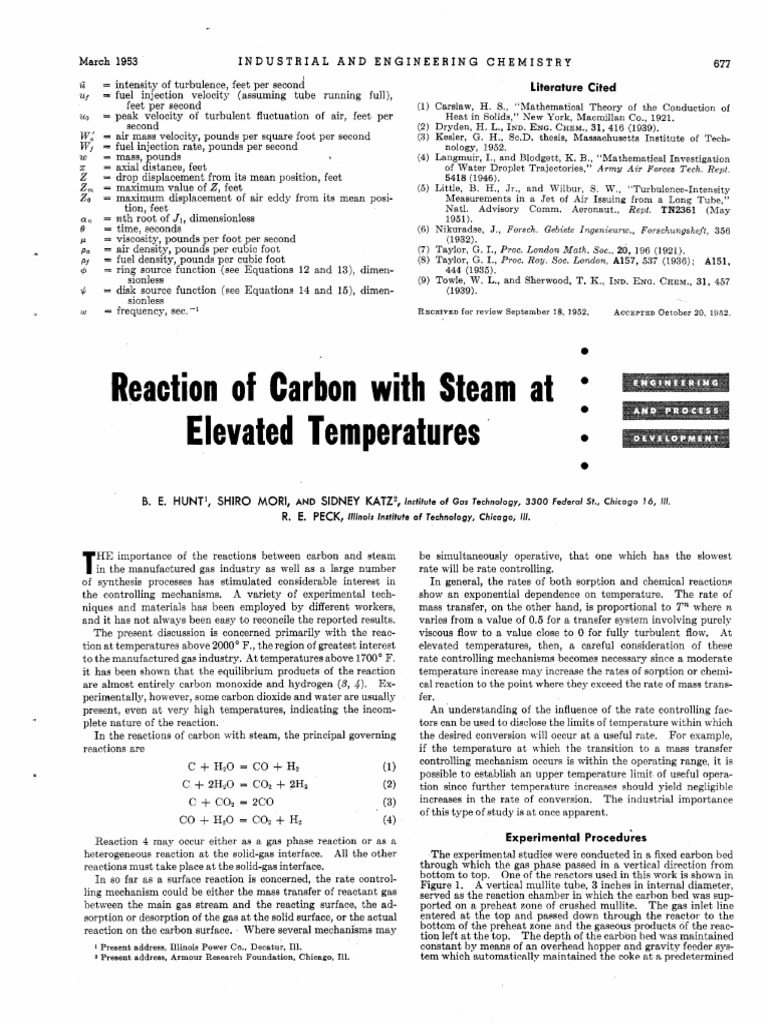 Carbon-Steam Reaction at Elevated Temperature | PDF | Chemical ...