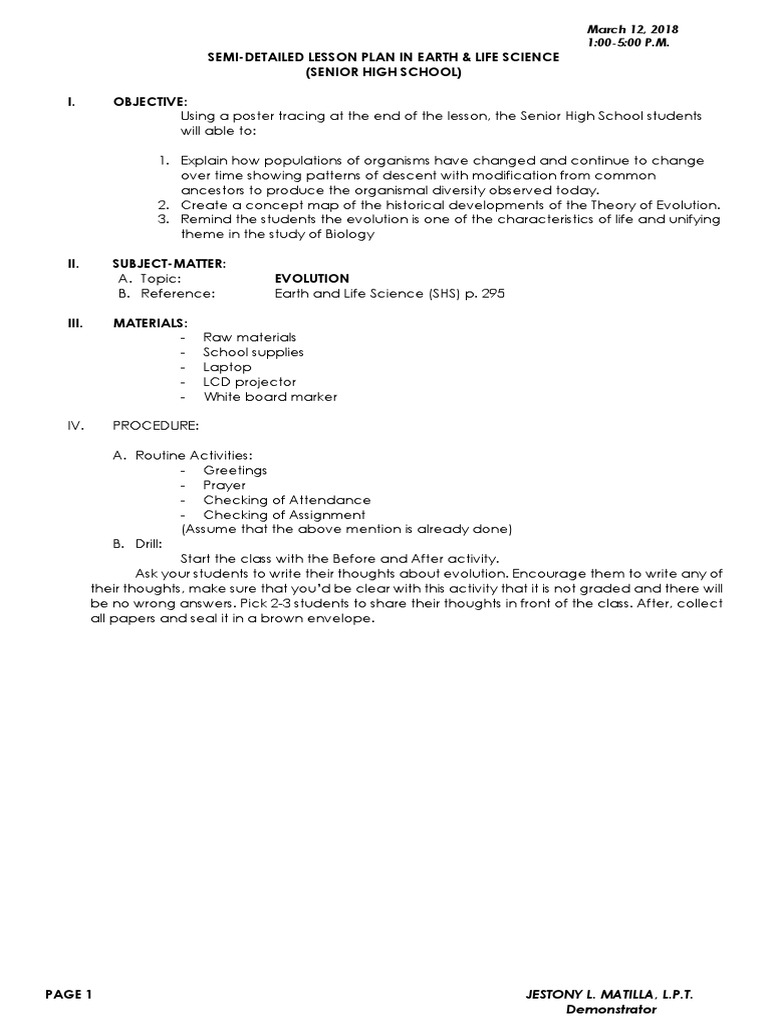 Semi-Detailed Lesson Plan in Senior High (SNS) 12.18 | PDF | Social Science
