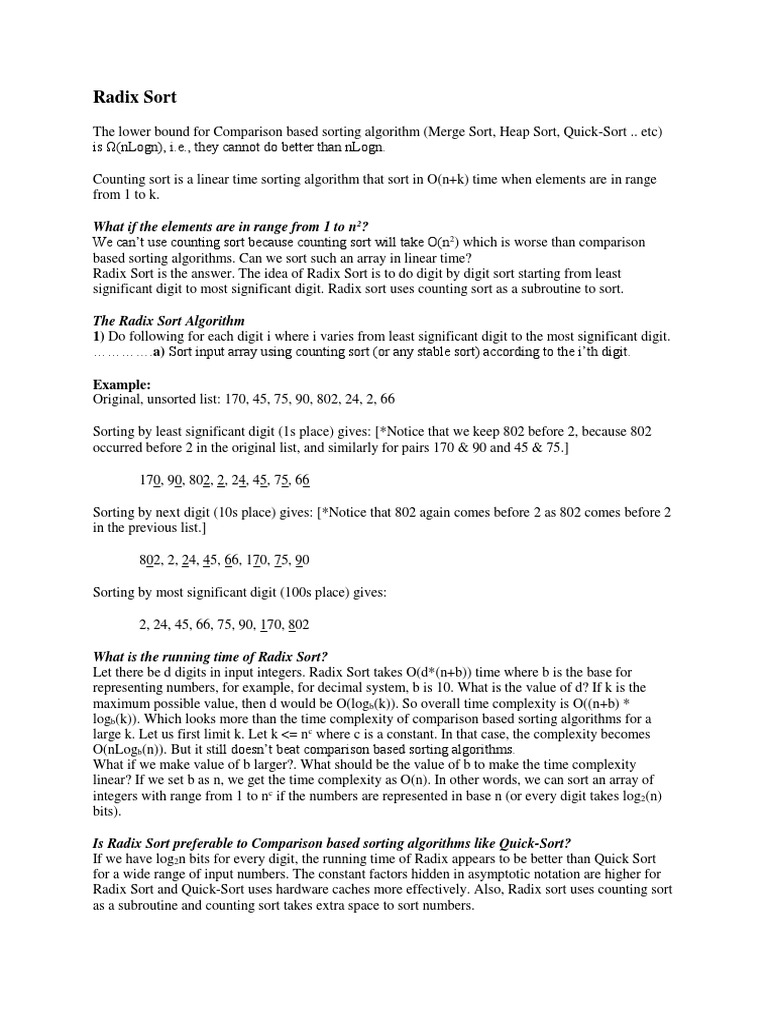 Radix Sort In Java Pdf Time Complexity Algorithms