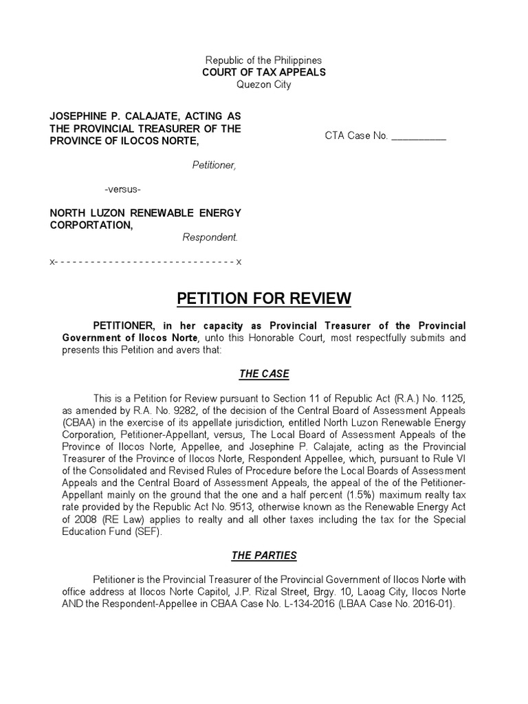 Petition For Review Cta (Final) | PDF | Statutory Interpretation | Repeal