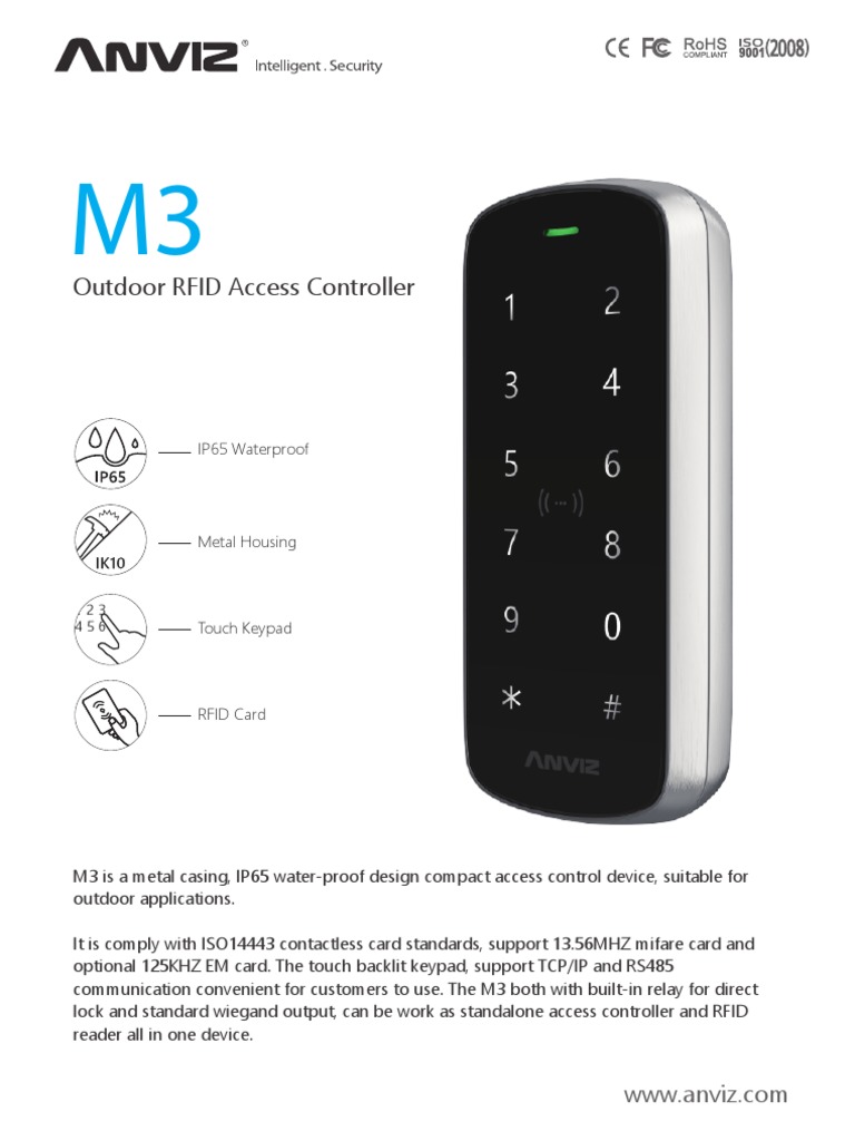 Anviz M3 Catalogue | PDF | Radio Frequency Identification | Access Control