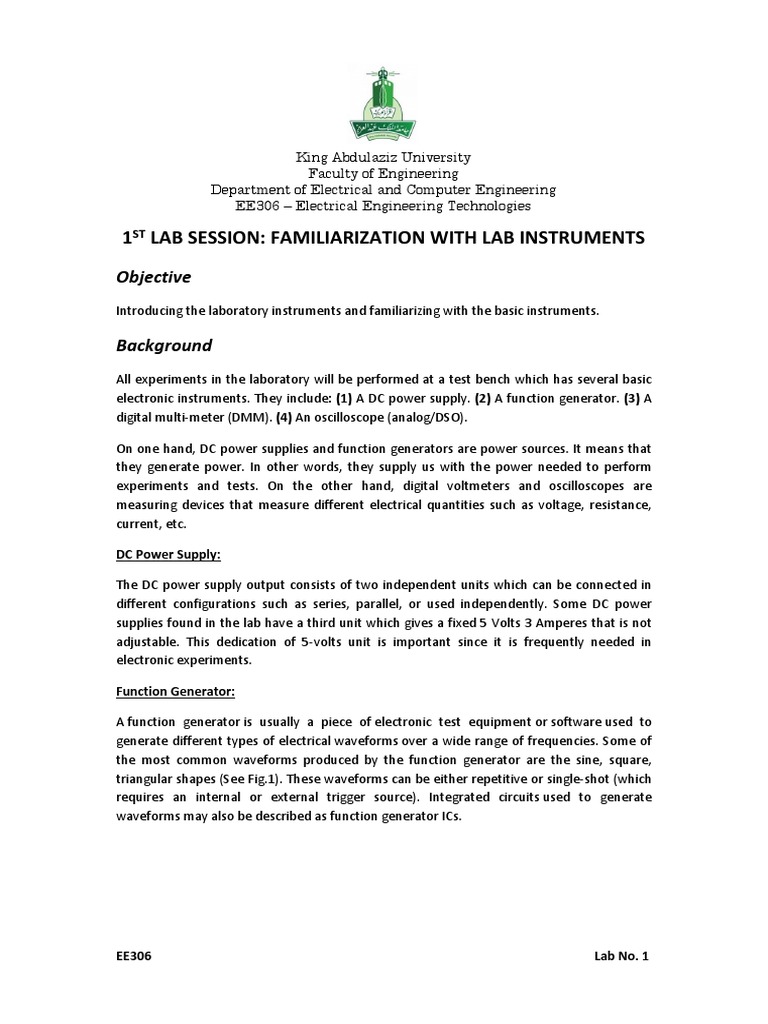 1 Lab Session: Familiarization With Lab Instruments: Objective | PDF | Root Mean Square | Power ...
