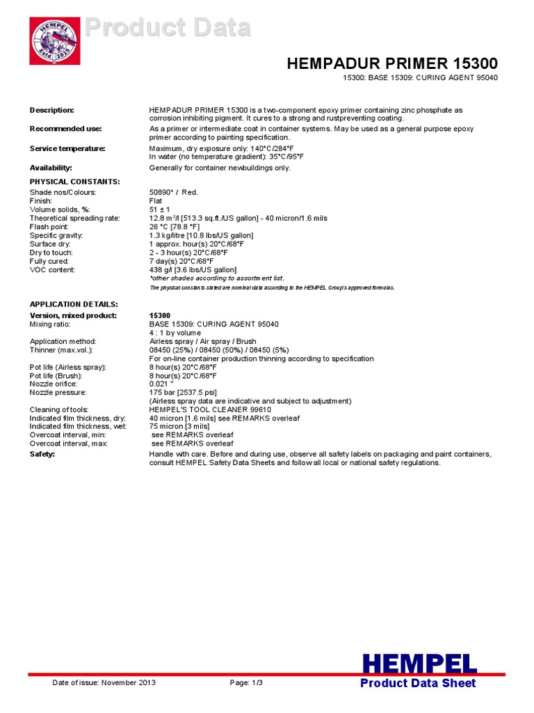 A Comprehensive Product Data Sheet for HEMPADUR PRIMER 15300 Two ...