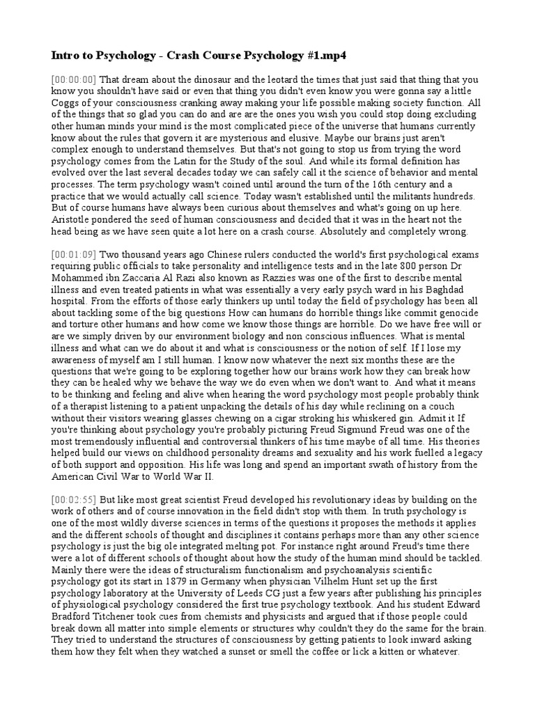 Intro To Psychology Crash Course Psychology 1 | PDF | Sigmund Freud ...