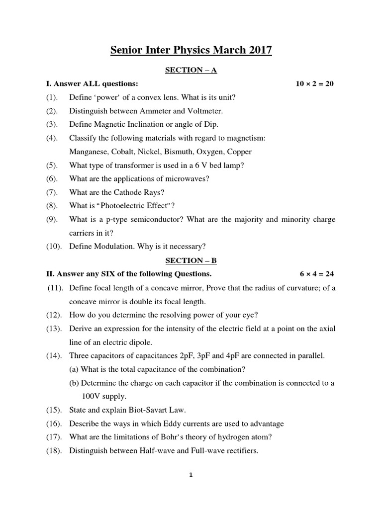 SR IPE Physics Previous Papers (AP) | PDF | Series And Parallel ...