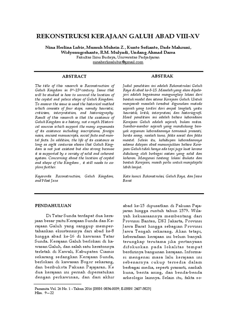 Rekonstruksi Kerajaan Galuh Abad VIII-XV | PDF