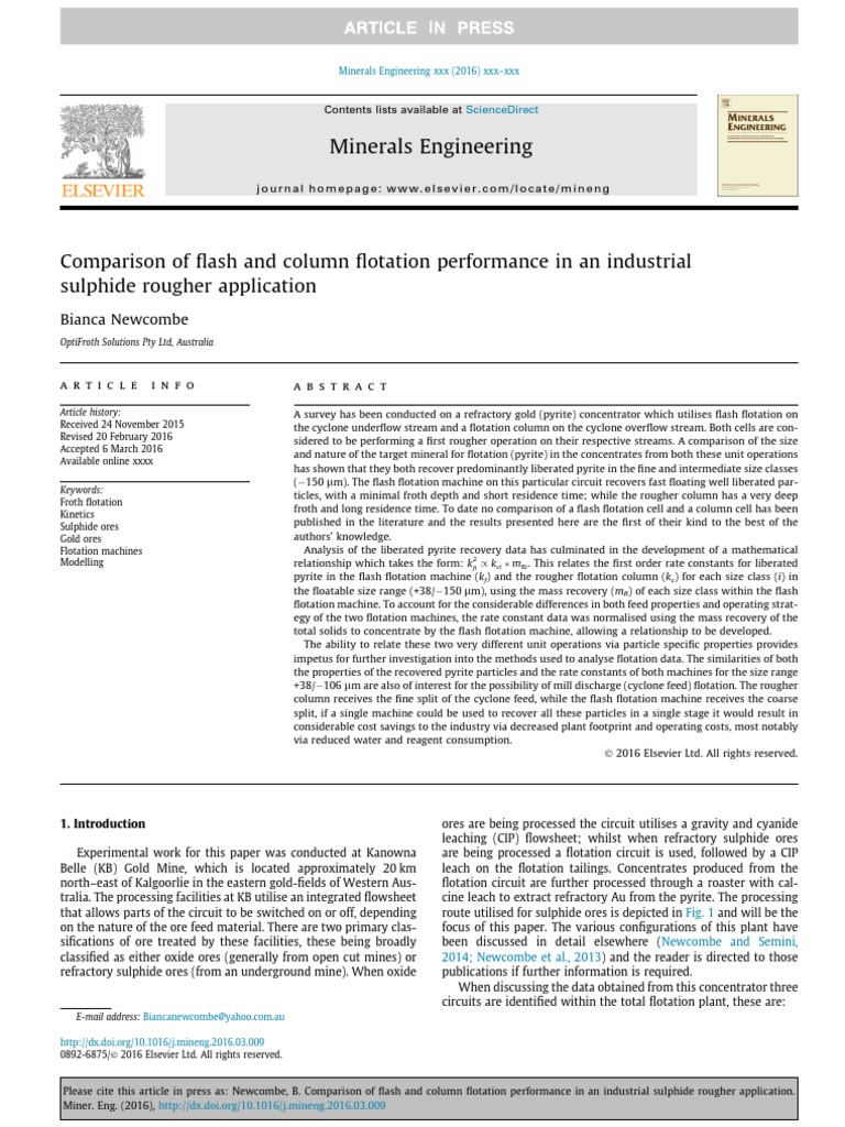 Comparison of Flash and Column Flotation Performance in An Industrial ...