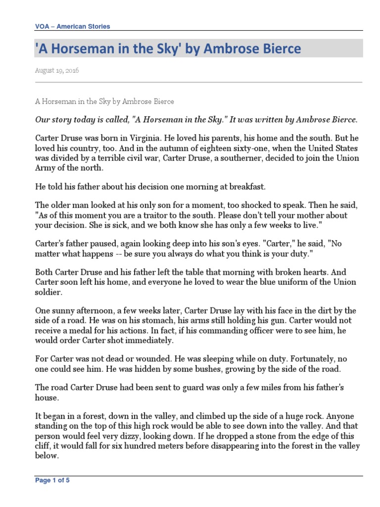 A Horseman in The Sky by Ambrose Bierce | PDF | Horses | Armed Conflict