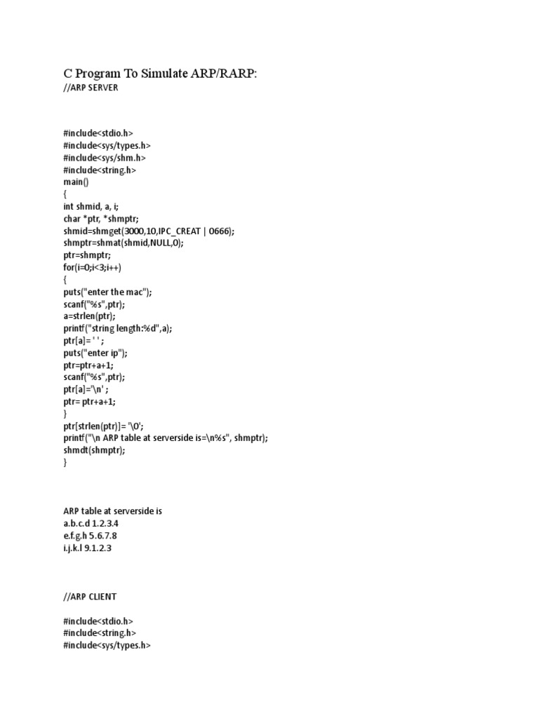 ARP/RARP Simulation in C | PDF | Computers
