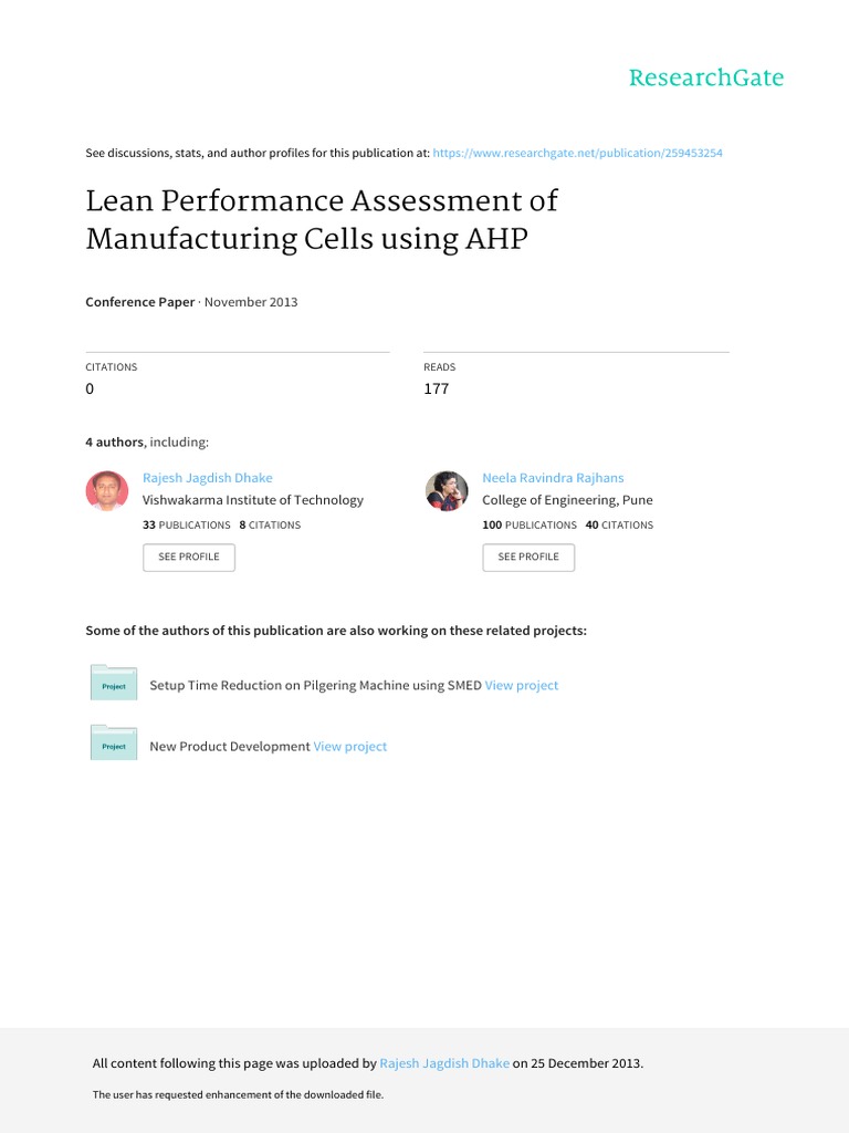 Lean Performance Assessment of Manufacturing Cells Using AHP | PDF ...