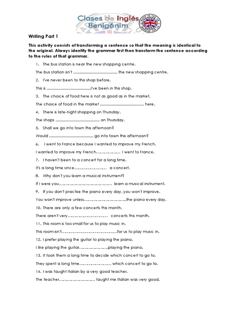 Cambridge PET Writing Part 1 Practice | PDF