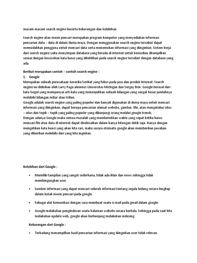 Macam Macam Search Engine Beserta Kekurangan Dan Kelebihan | PDF ...